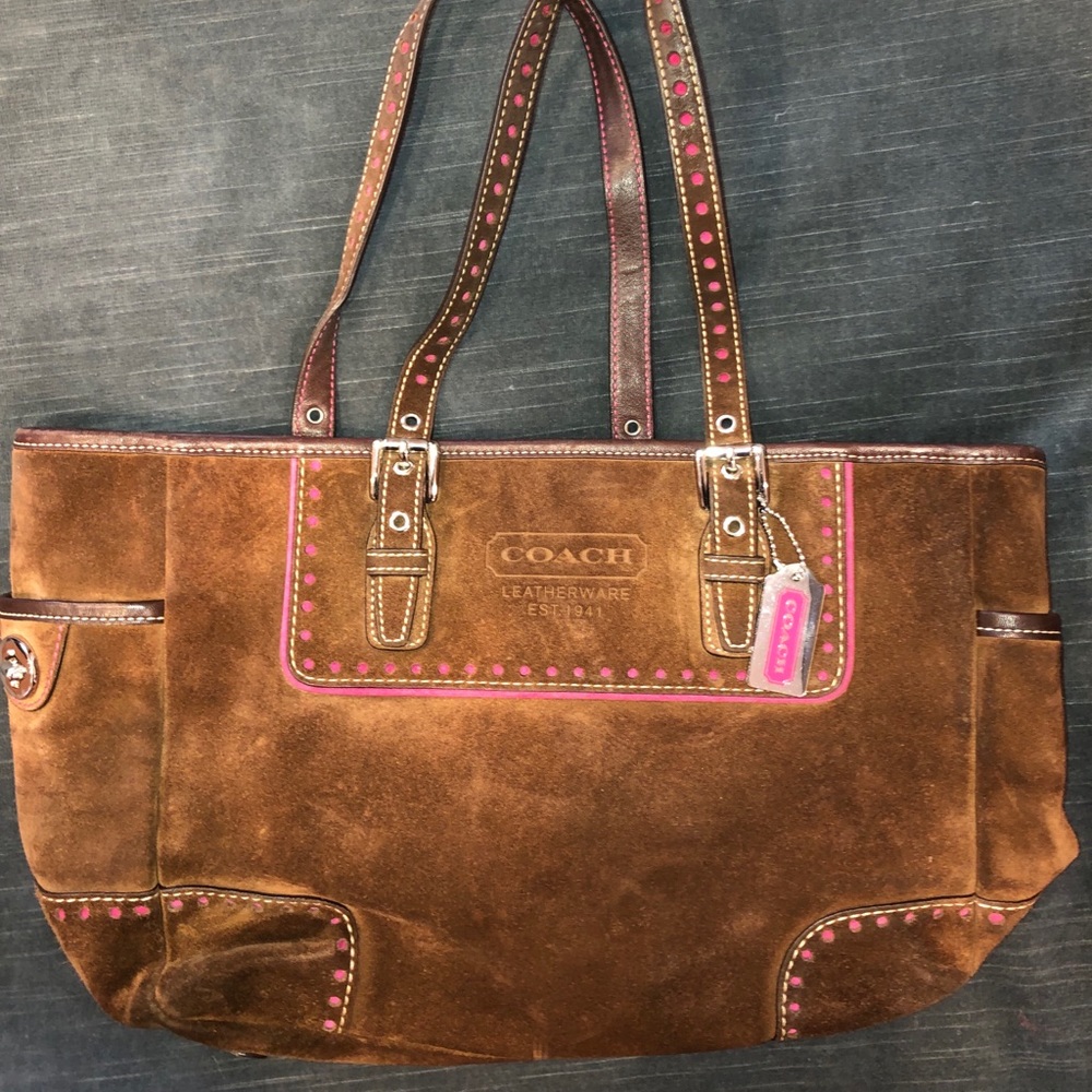 Coach Chocolate Brown Suede Leather Gallery Tote - Gem